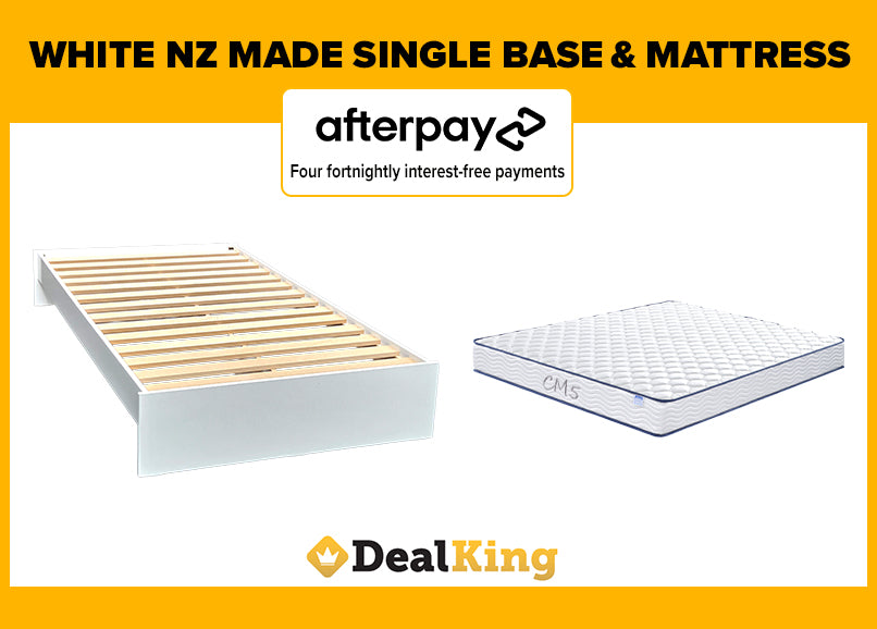 WHITE NZ MADE SINGLE SLAT BASE & MATTRESS – DealKing