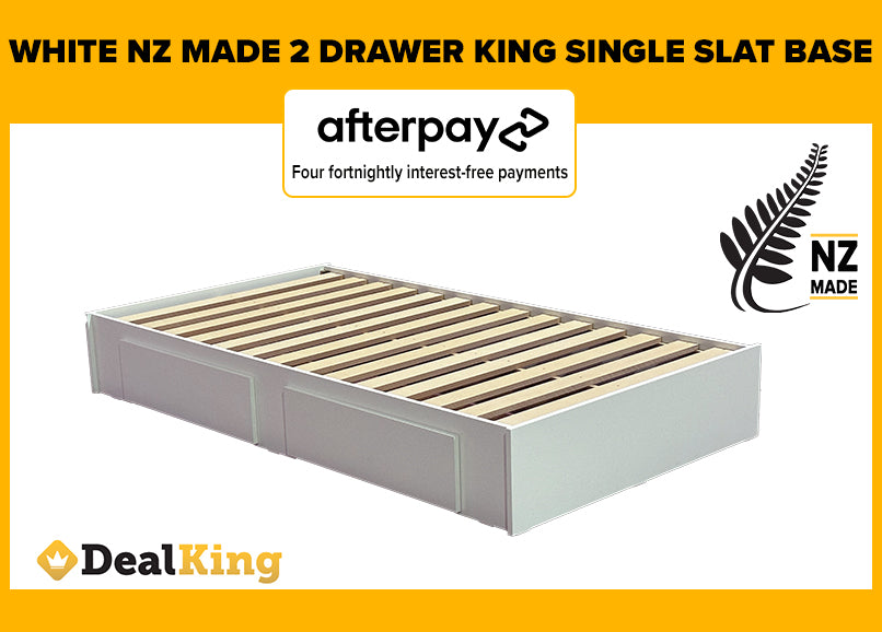 WHITE 2 DRAWER NZ MADE KING SINGLE SLAT BASE – DealKing