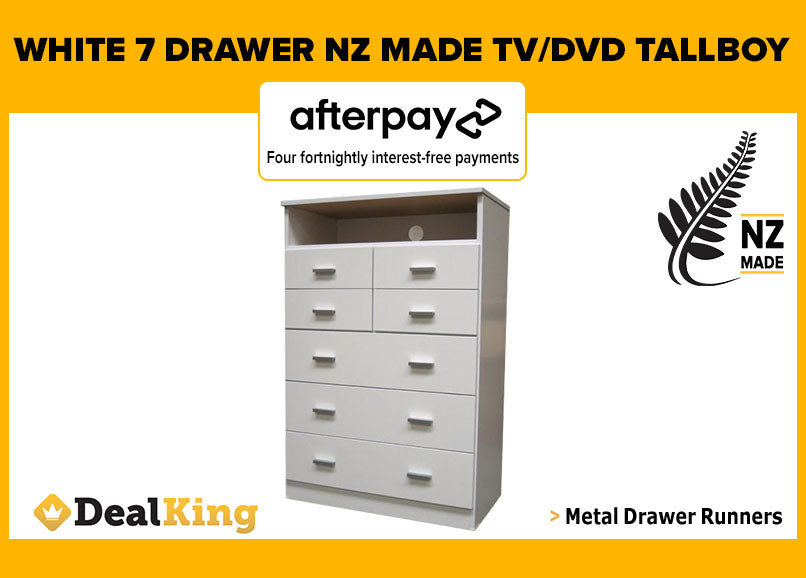 7 DRAWER FULLY ASSEMBLED TV/DVD NZ MADE TALLBOY WHITE – DealKing